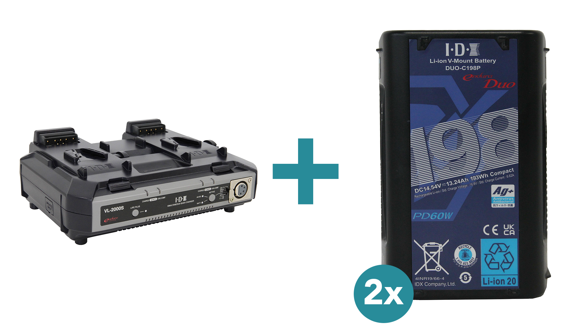 IDX ED-CP198/2000S 2 x DUO-C198P Batteries, 1 x VL-2000S Simultaneous ...